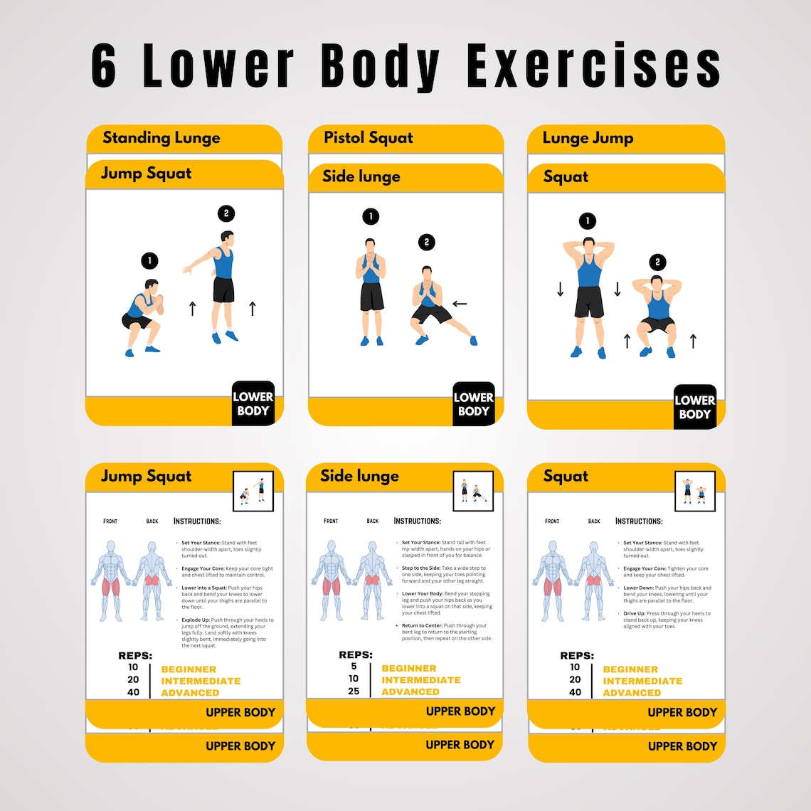 Exercise Cards Bodyweight Exercises Workout Templates Personal Trainer ...