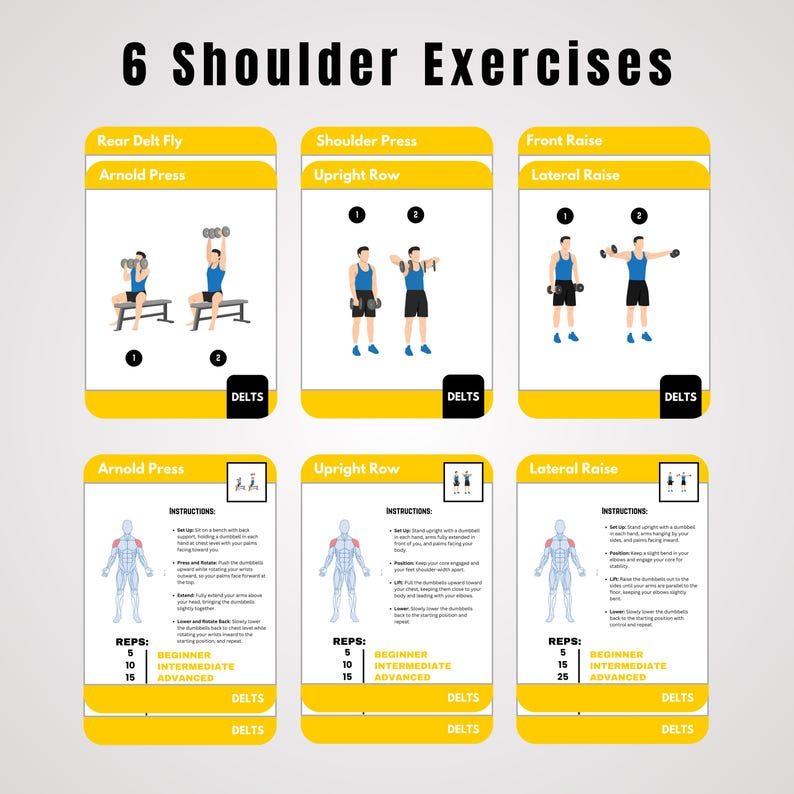 Dumbbell Exercise Cards Workout Templates Fitness Coaches Health ...