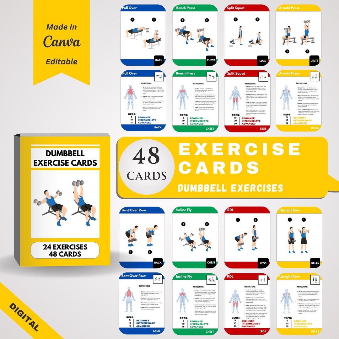 Dumbbell Exercise Cards Workout Templates Fitness Coaches Health ...
