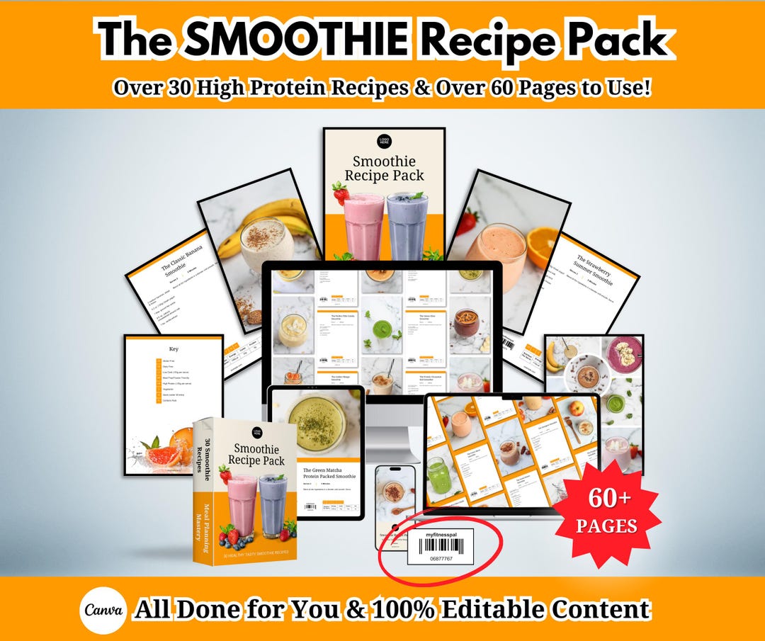 Smoothie Recipe Book: 30+ Recipes, Myfitnesspal Barcodes (canva ...
