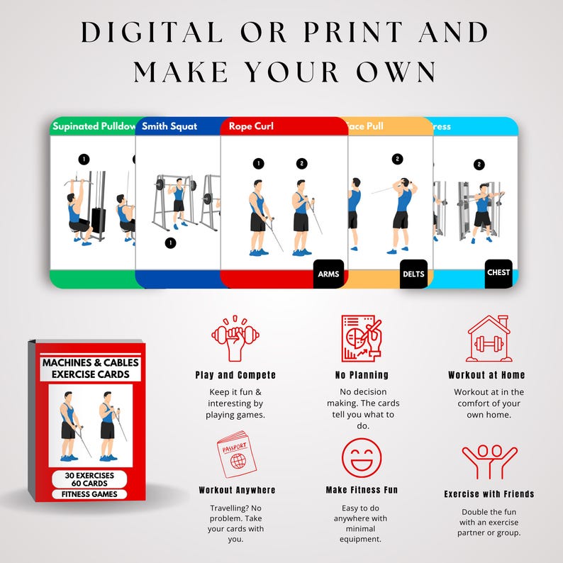 Printable Exercise Cards: Gym Strength Training, Canva Templates ...