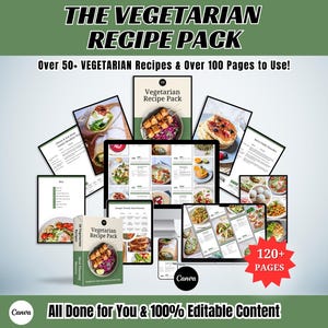 Vegetarian Recipe Pack | 50+ Editable Canva Recipe Templates, 100 ...