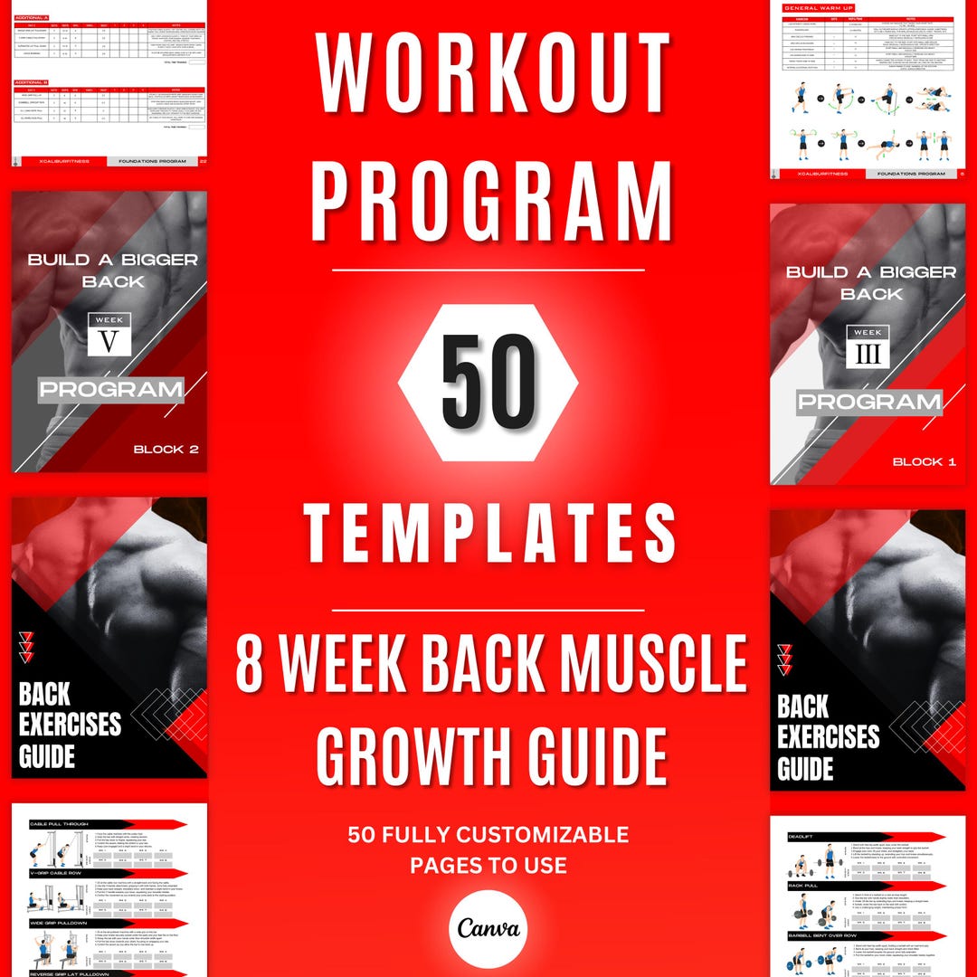 Back Muscle Workout Program | Editable Canva Templates for Strength ...