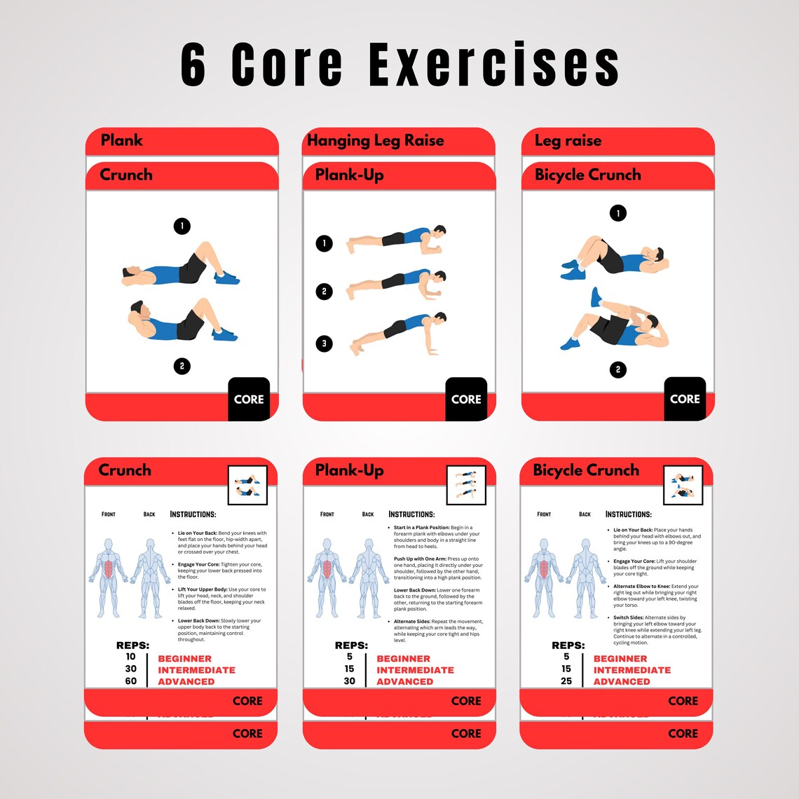 Exercise Cards Bodyweight Exercises Workout Templates Personal Trainer ...