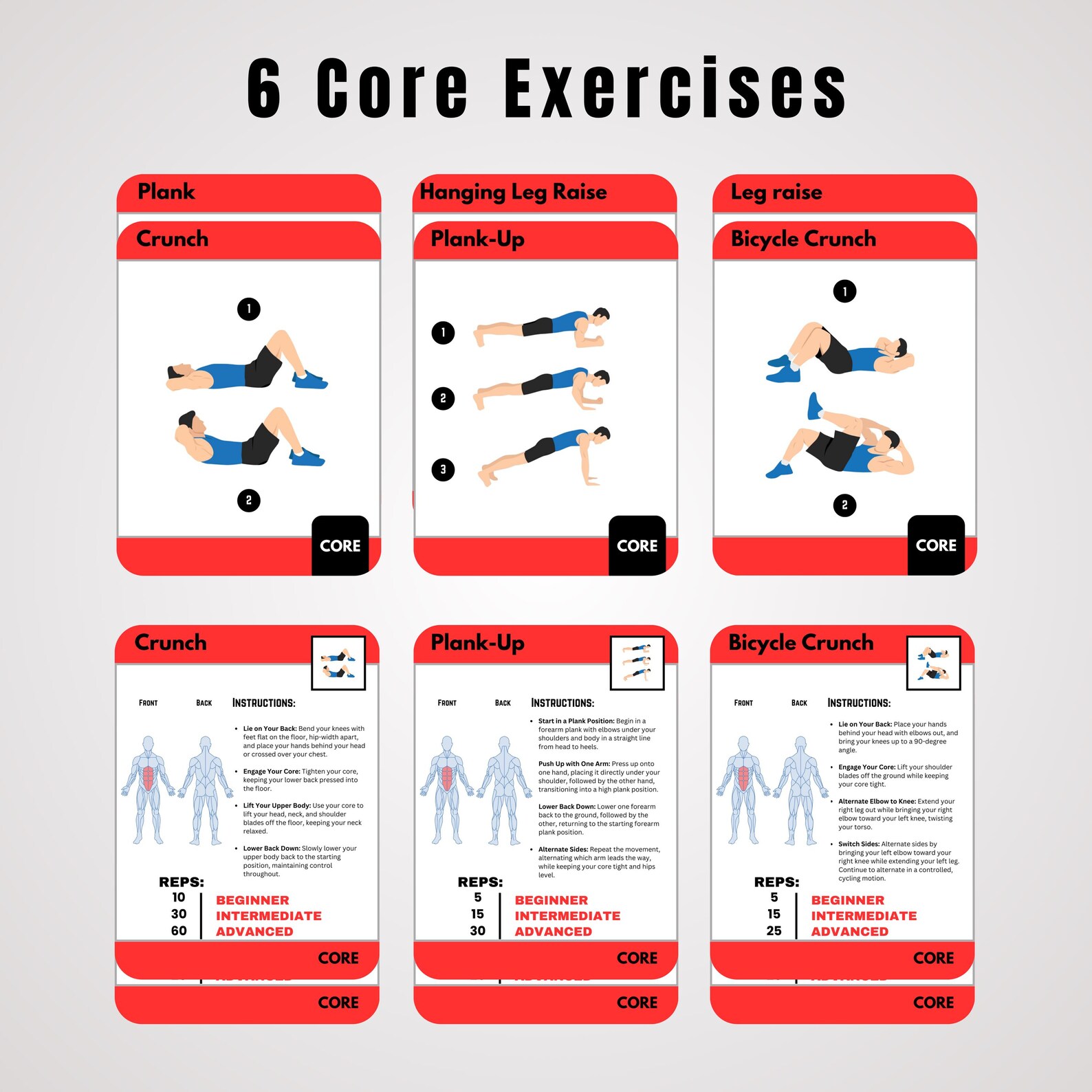 Exercise Cards Bodyweight Exercises Workout Templates Personal Trainer ...