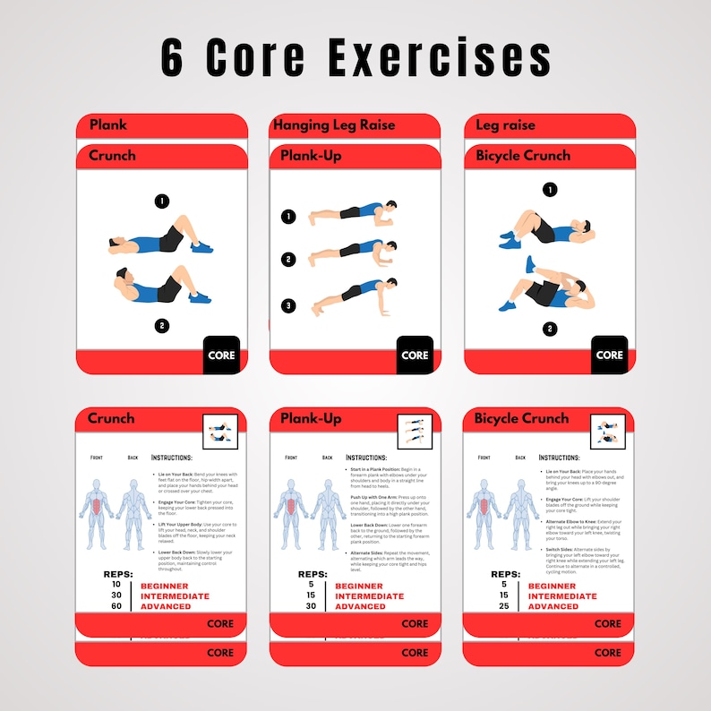 Exercise Cards Bodyweight Exercises Workout Templates Personal Trainer ...