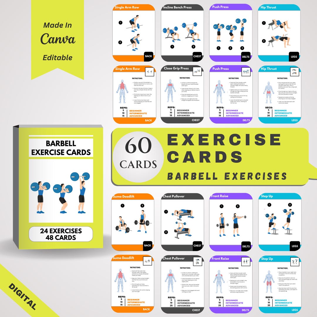 Barbell Exercise Cards Workout Templates Fitness Coaches Health Coaches ...