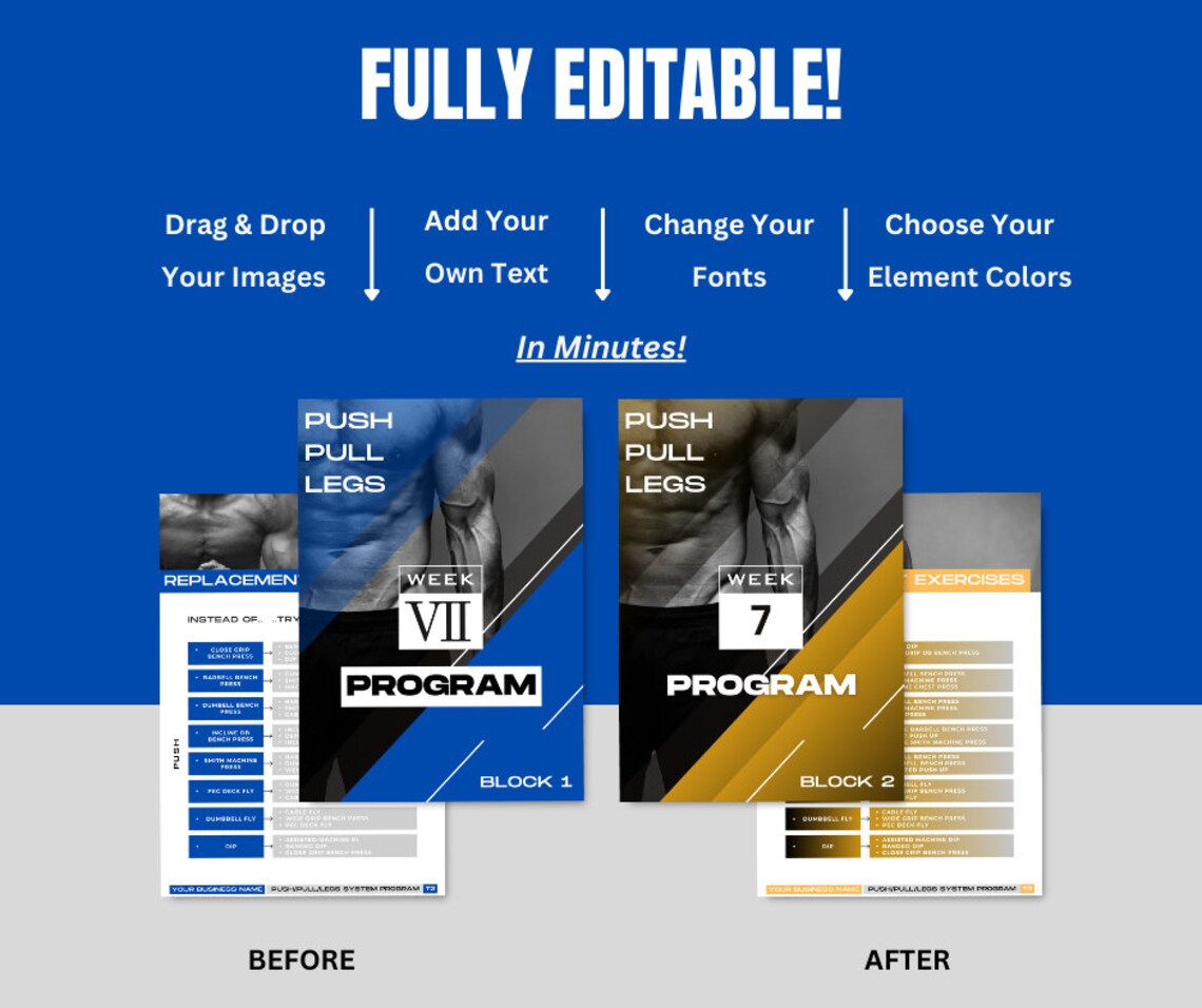 Push Pull Legs Program | 100+ Page Editable Fitness Templates, Gym ...