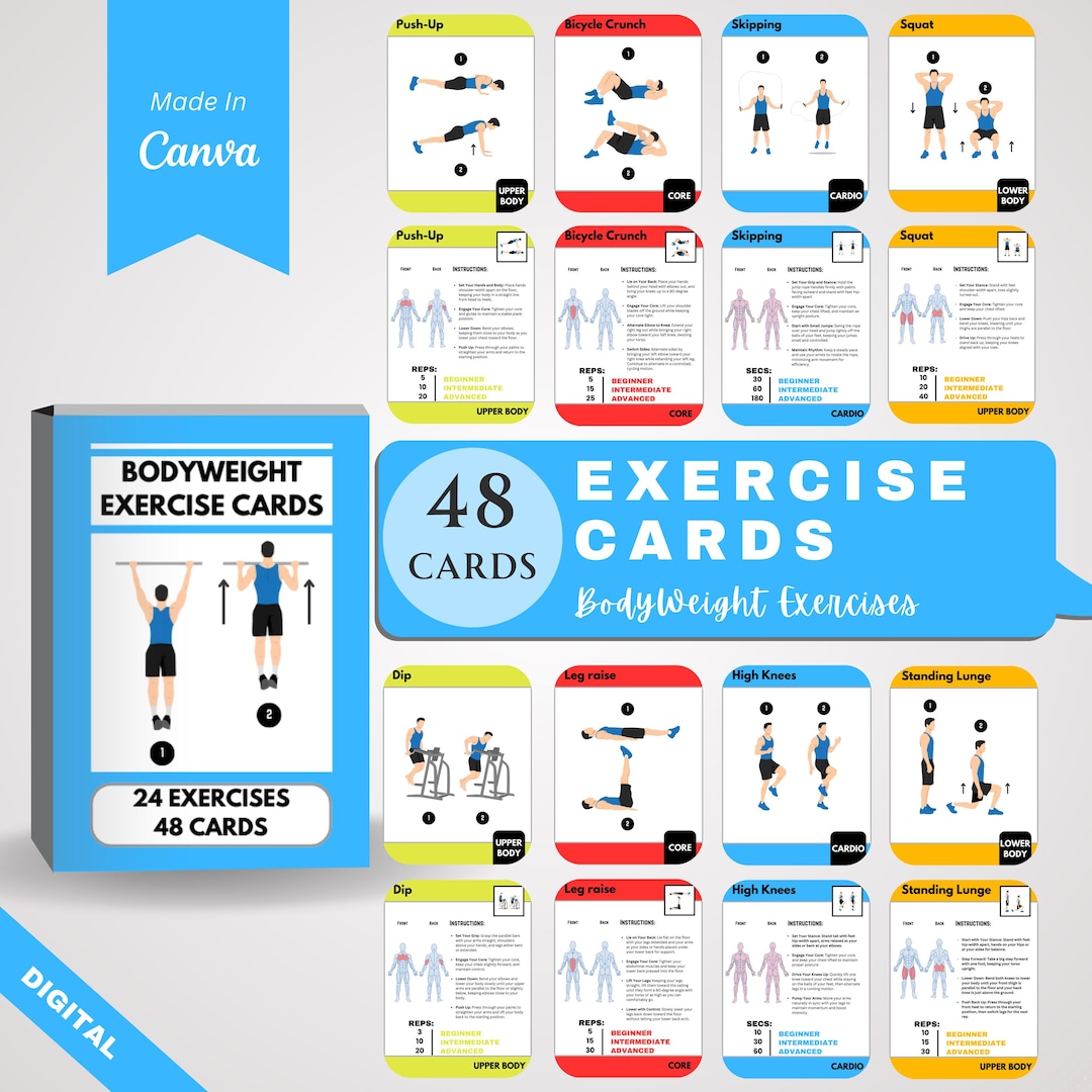 Exercise Cards Bodyweight Exercises Workout Templates Personal Trainer ...