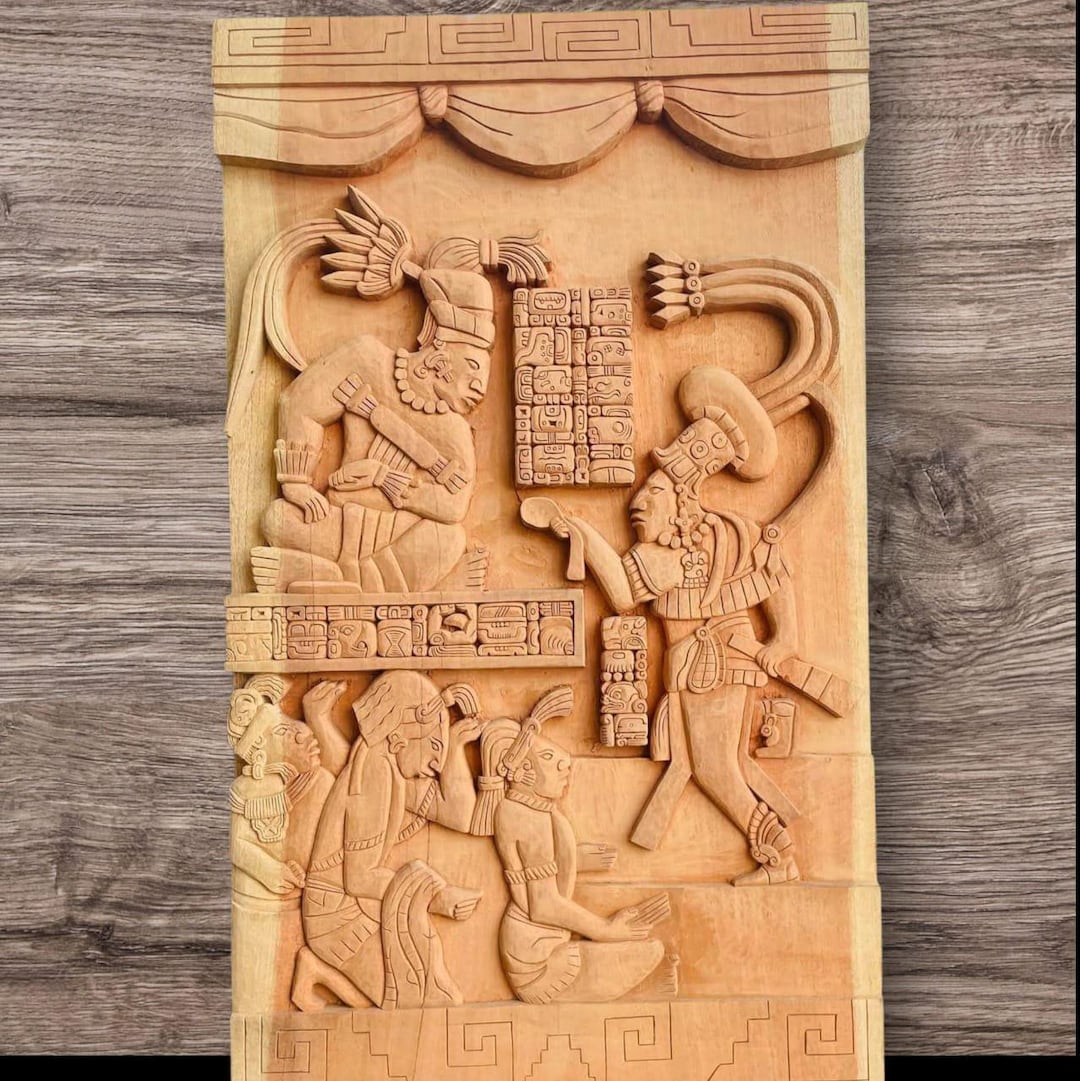 Hand-carved Cedar Wood Replica of Mayan Lintel Depicting the ...
