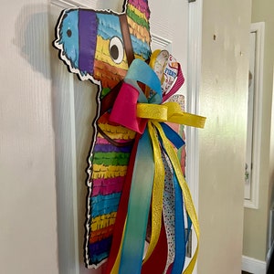 Fiesta Donkey Pinata Door Hanger With Vibrant Ribbons and Festive ...