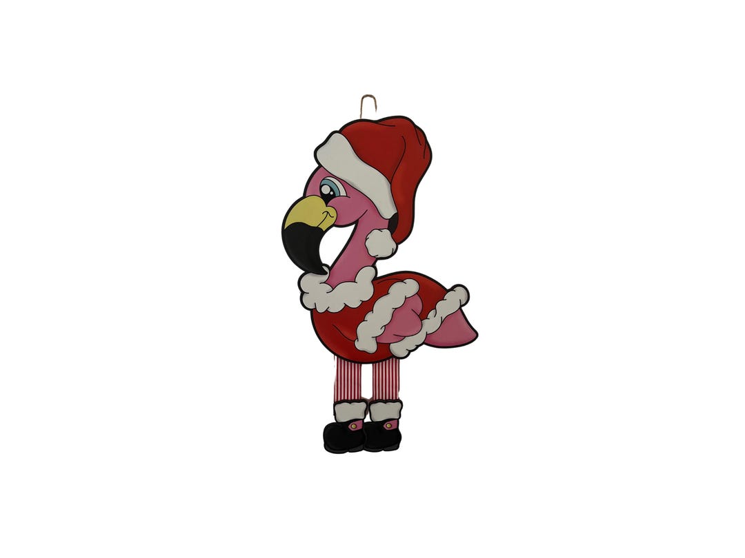Christmas Flamingo Door Hanger - Santa Flamingo Front Door Décor ...