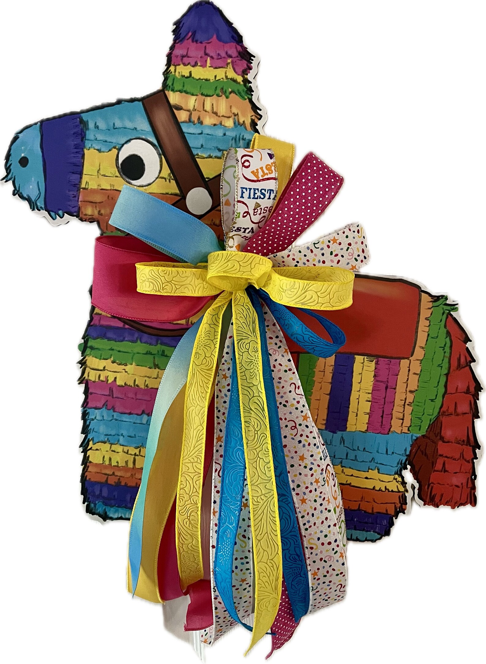 Fiesta Donkey Pinata Door Hanger With Vibrant Ribbons and Festive ...