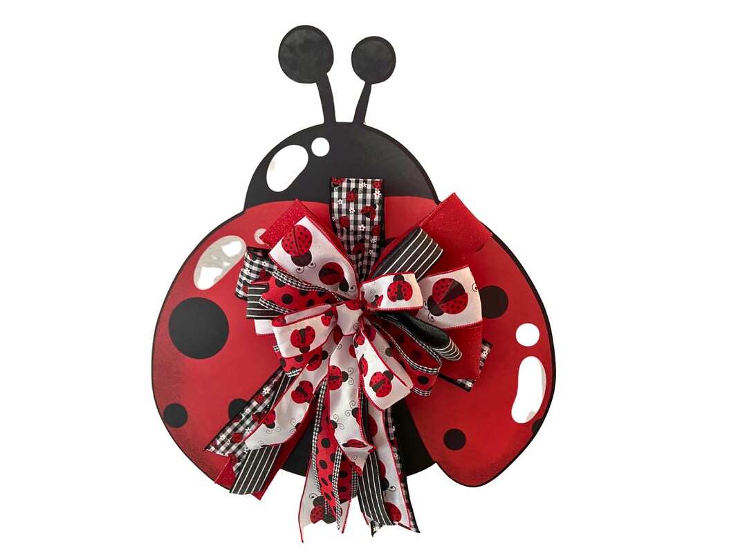 Handmade Ladybug Door Hanger With Bow - Spring Decor, Red and Black ...