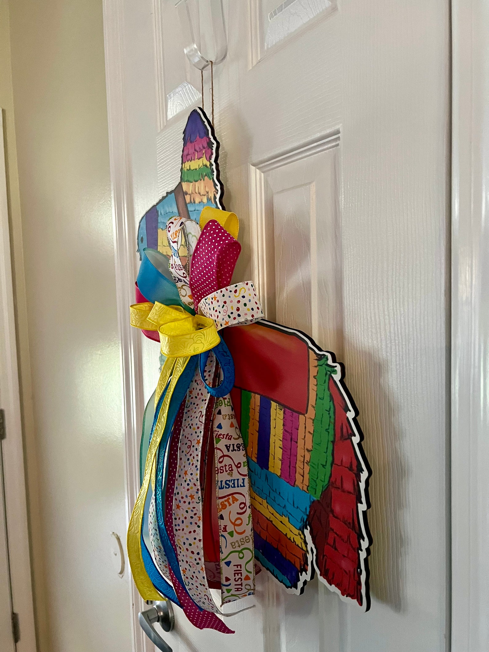 Fiesta Donkey Pinata Door Hanger With Vibrant Ribbons and Festive ...