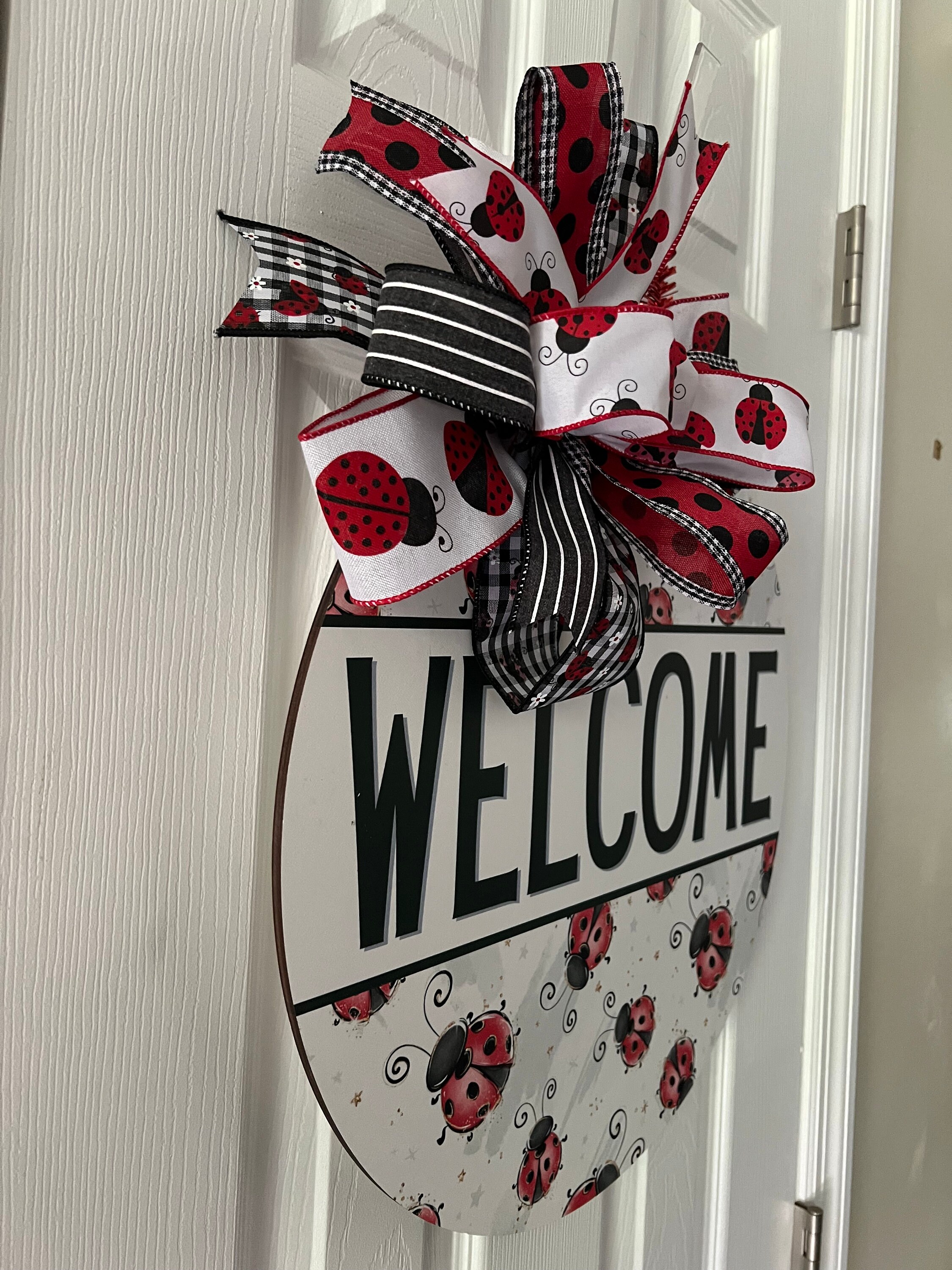 Charming Ladybug Welcome Doorhanger, Handcrafted Decor, Welcome Ladybug ...
