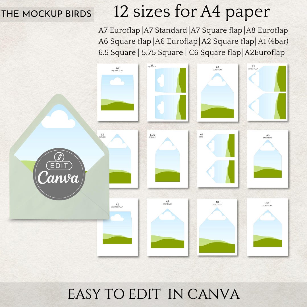 Envelope Liner Template CANVA Digital Download - 12 Different Popular ...