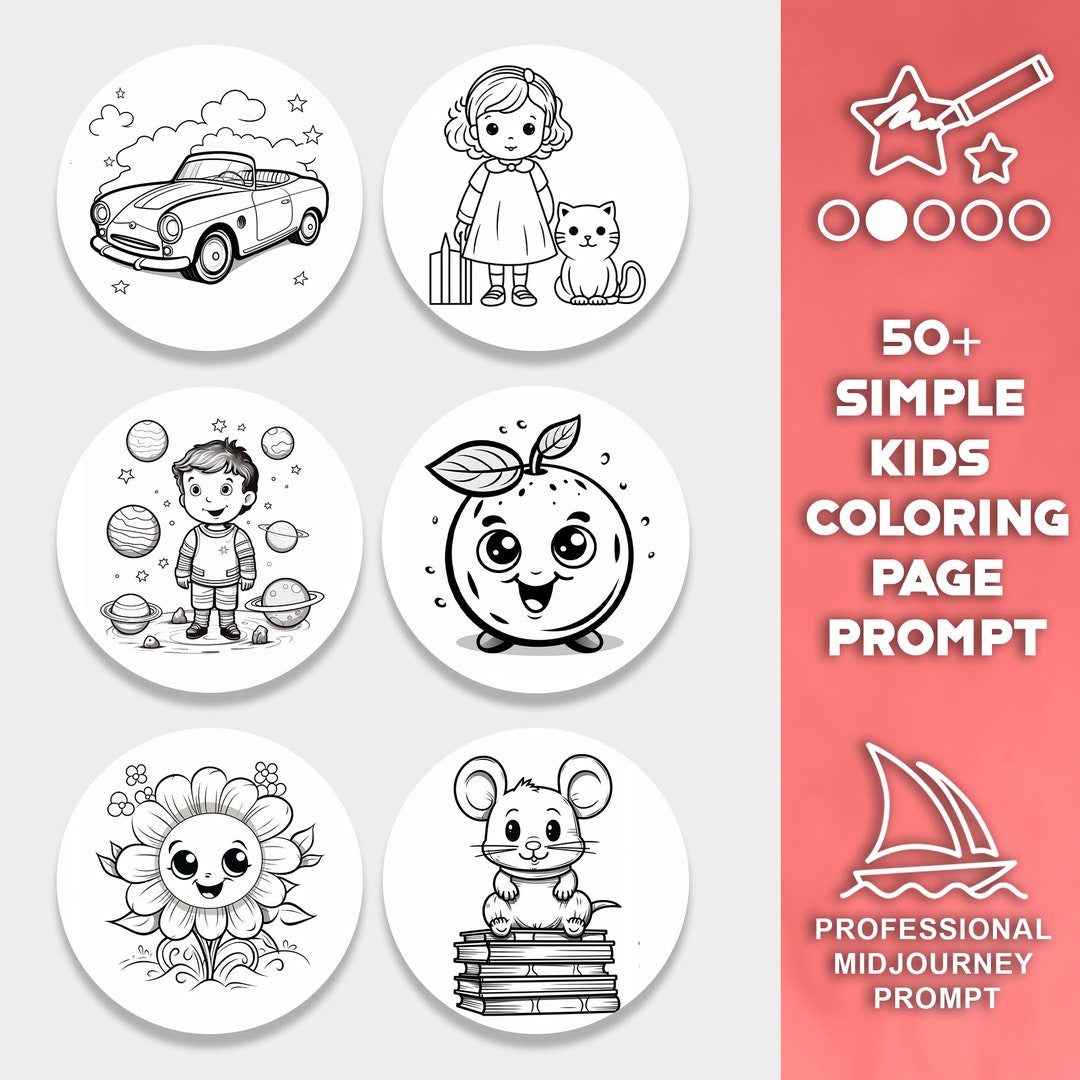 50 Simple Kids Coloring Pages Midjourney Prompt, Kids Coloring Pages ...
