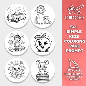 50 Simple Kids Coloring Pages Midjourney Prompt, Kids Coloring Pages ...