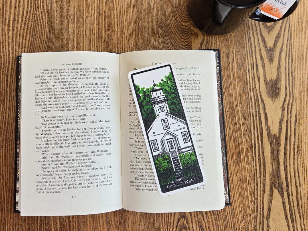 Mission Point Lighthouse Bookmark, Lino Block Print Old Mission ...