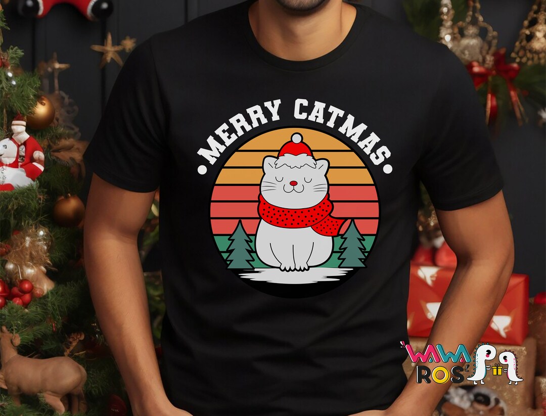 Merry Catmas T-shirt Cute Christmas Cat vintage cat - Etsy México