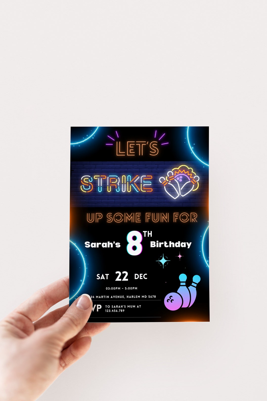 Bowling Birthday | Strike up Some Fun | Canva Template | Boy Bowling ...