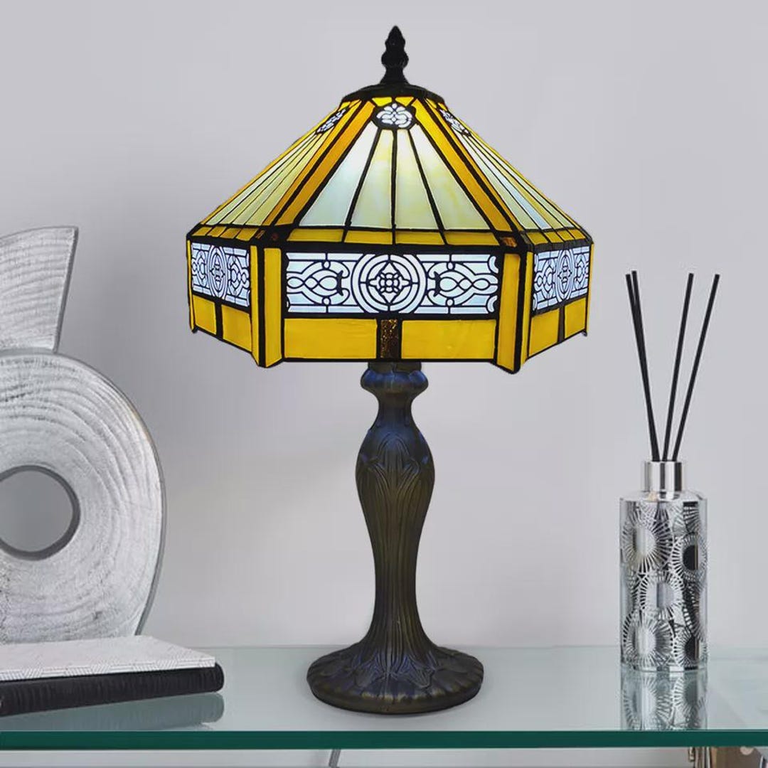 Tiffany Style Yellow Hexagonal Design Table Lamp – Handcrafted Stained ...