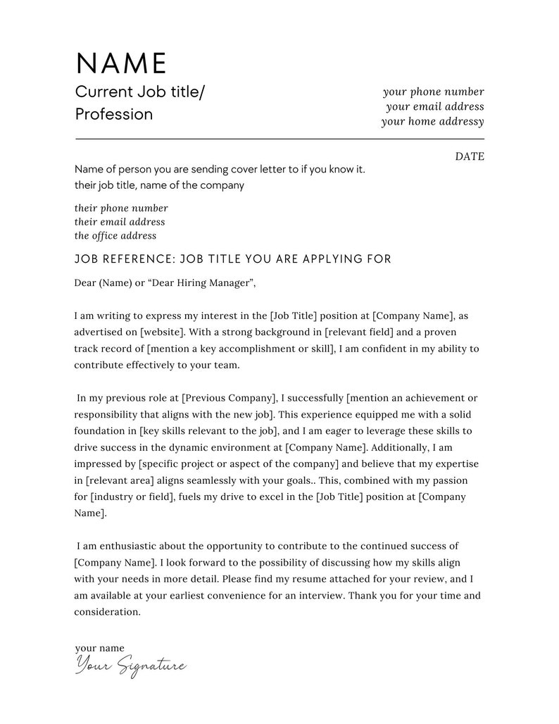 Professionally Written Cover Letter Template With Prompts - Instant ...