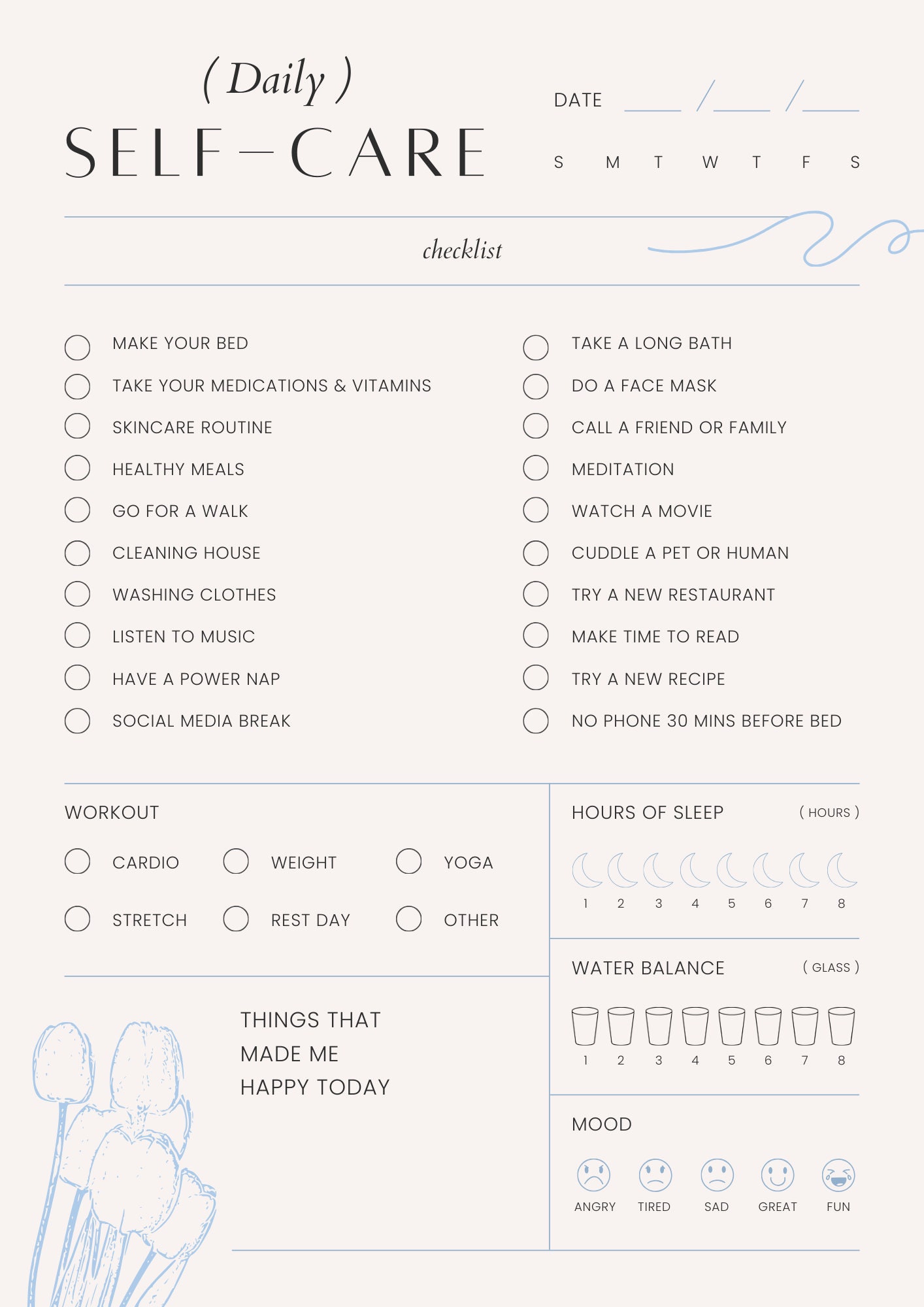 Printable & Editable Daily Self-care Checklist - Digital Download ...