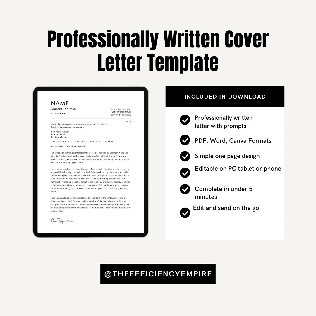 Professionally Written Cover Letter Template: Editable With Prompts ...