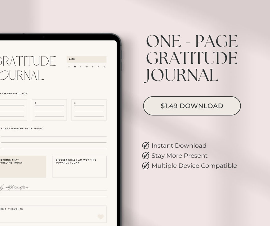 Daily Gratitude Journal: One-page Tracker (digital Download) - Etsy