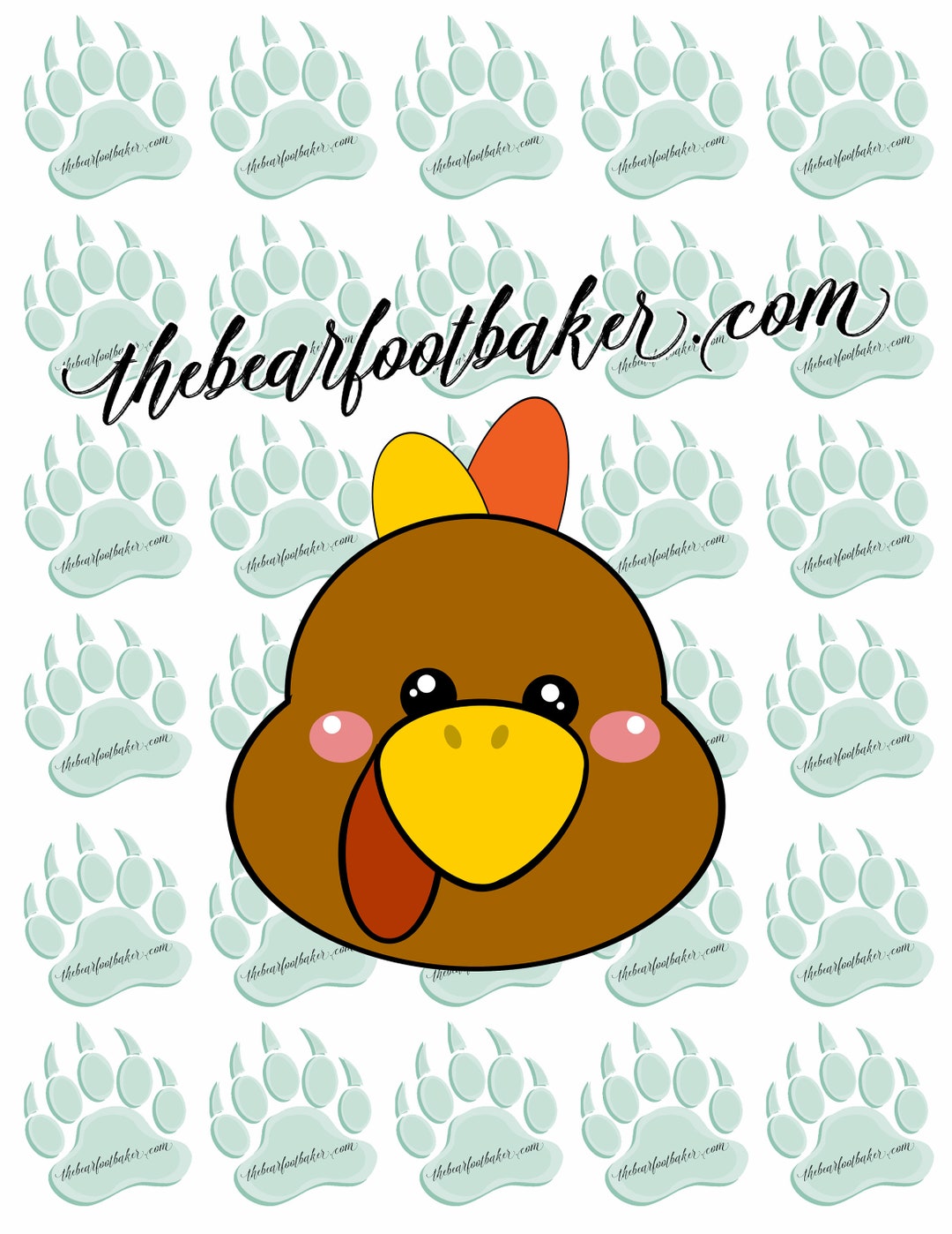 Turkey- Cute Little Turkey Face Cookie Cutter and Plungers, 3D Printed ...