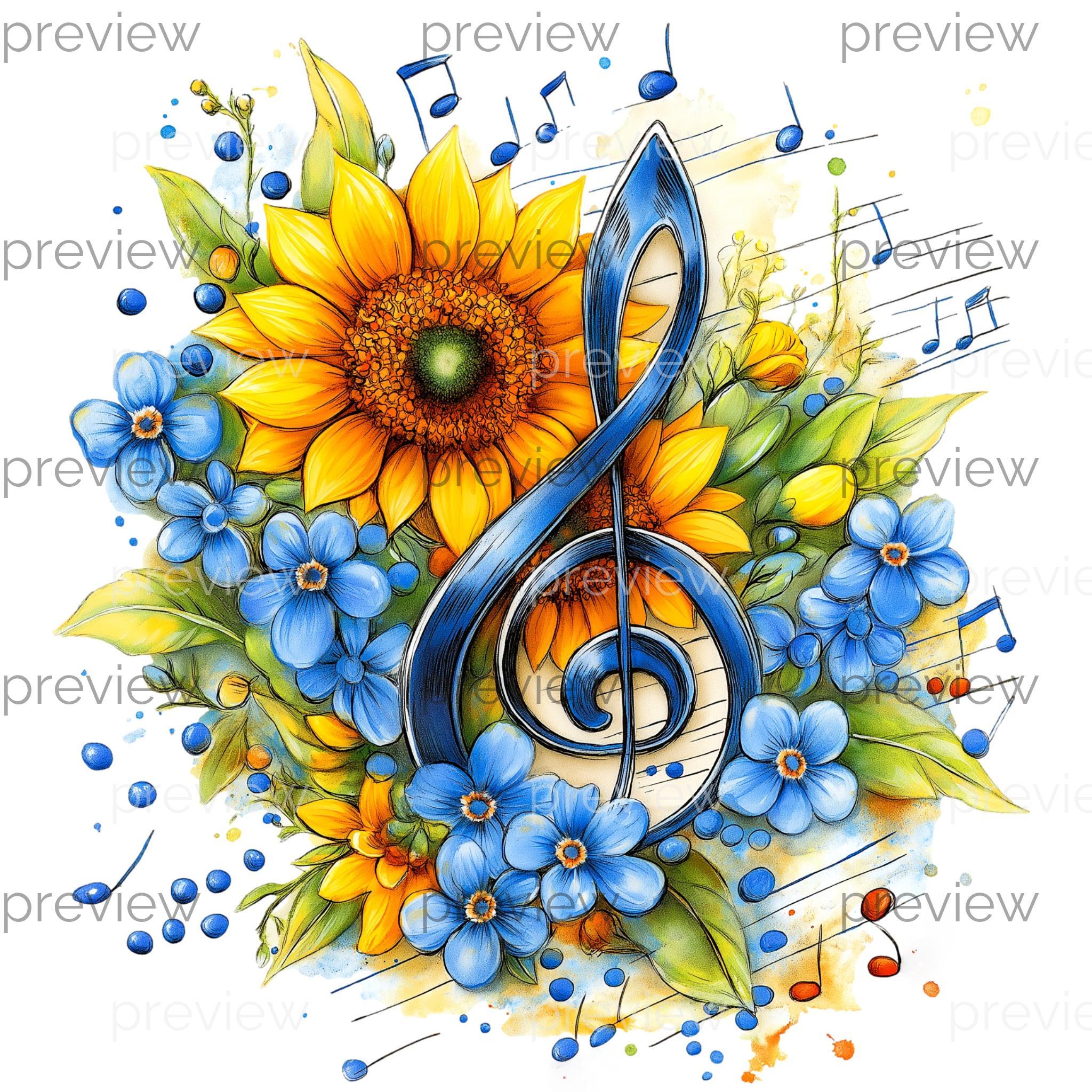 166 GIFT Music Notes Flowers Clipart, Treble Clef and Flowers, Notes ...