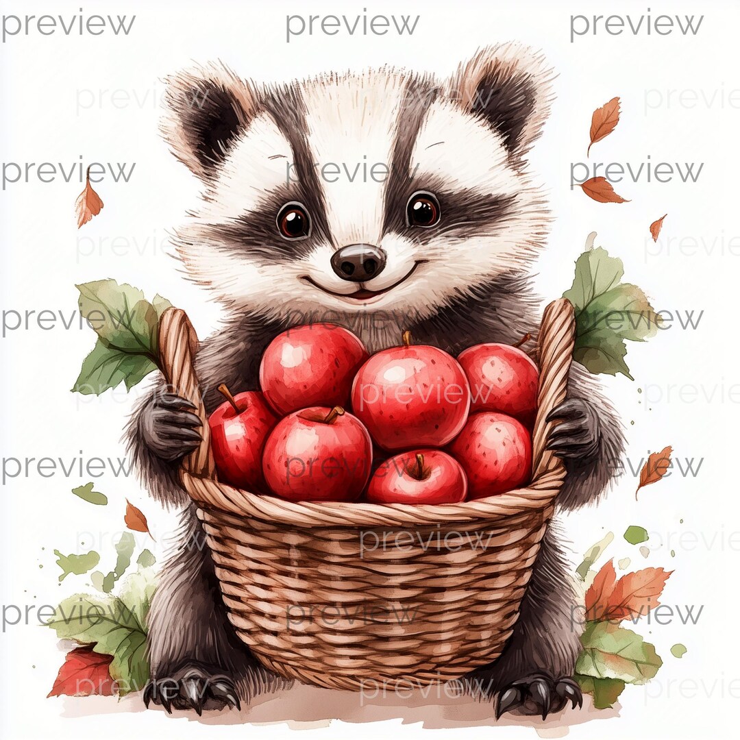 Kids Art, Watercolor Badger for Kids Clipart, Childrens Illustration ...