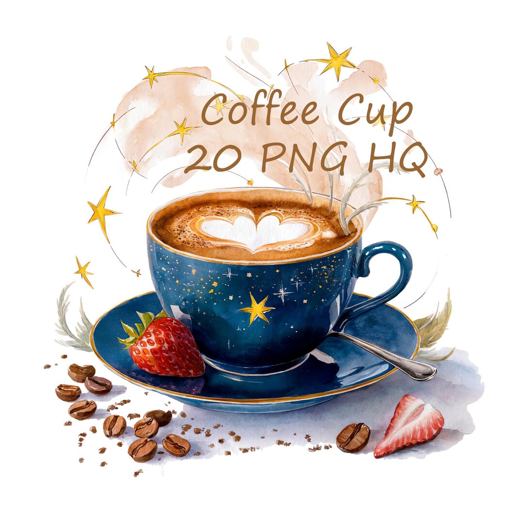 Watercolor Coffee Cup Clipart, 20 PNG HQ, Coffee Cup Clipart Set ...