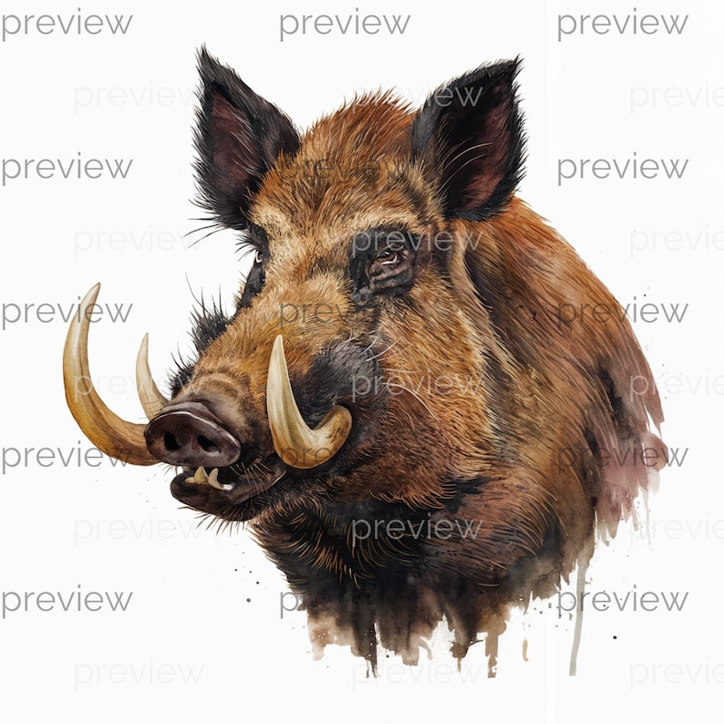 Wild Boar Clipart, Boar Head, Forest Boar, Wildlife Clipart, 27 JPG HQ ...