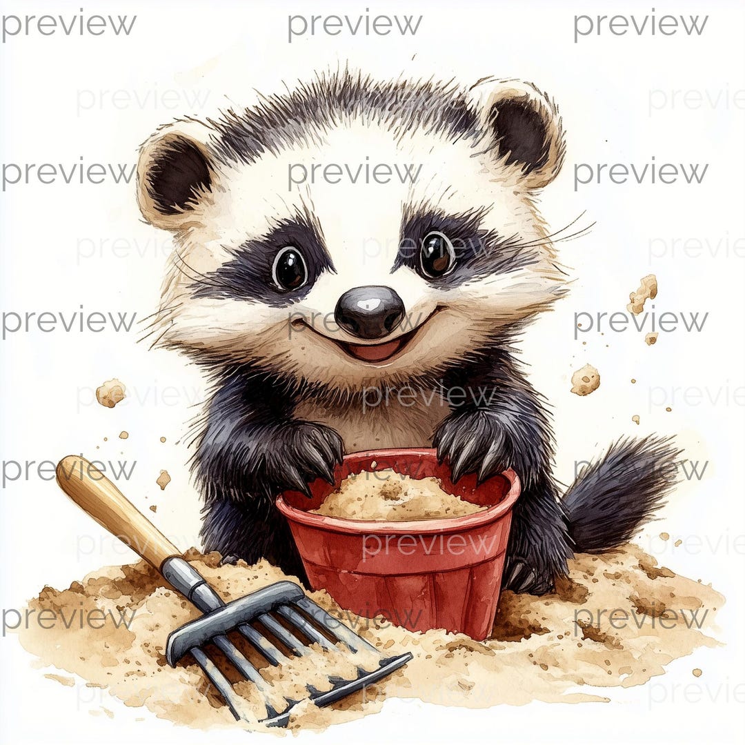 Kids Art, Watercolor Badger for Kids Clipart, Educational Art for Kids ...
