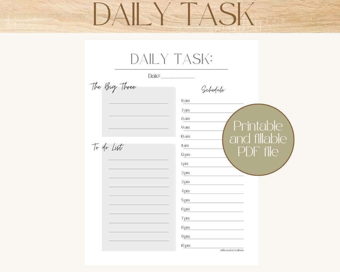 Daily Task Tracker Day Planner Daily Task Daily Schedule - Etsy