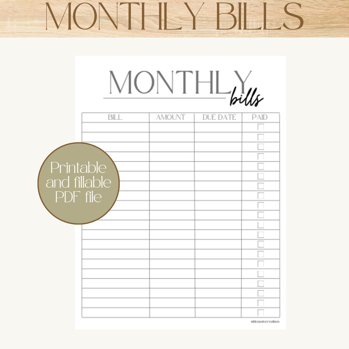 Monthly Bill Tracker Printable & Fillable Monthly Bills Template ...