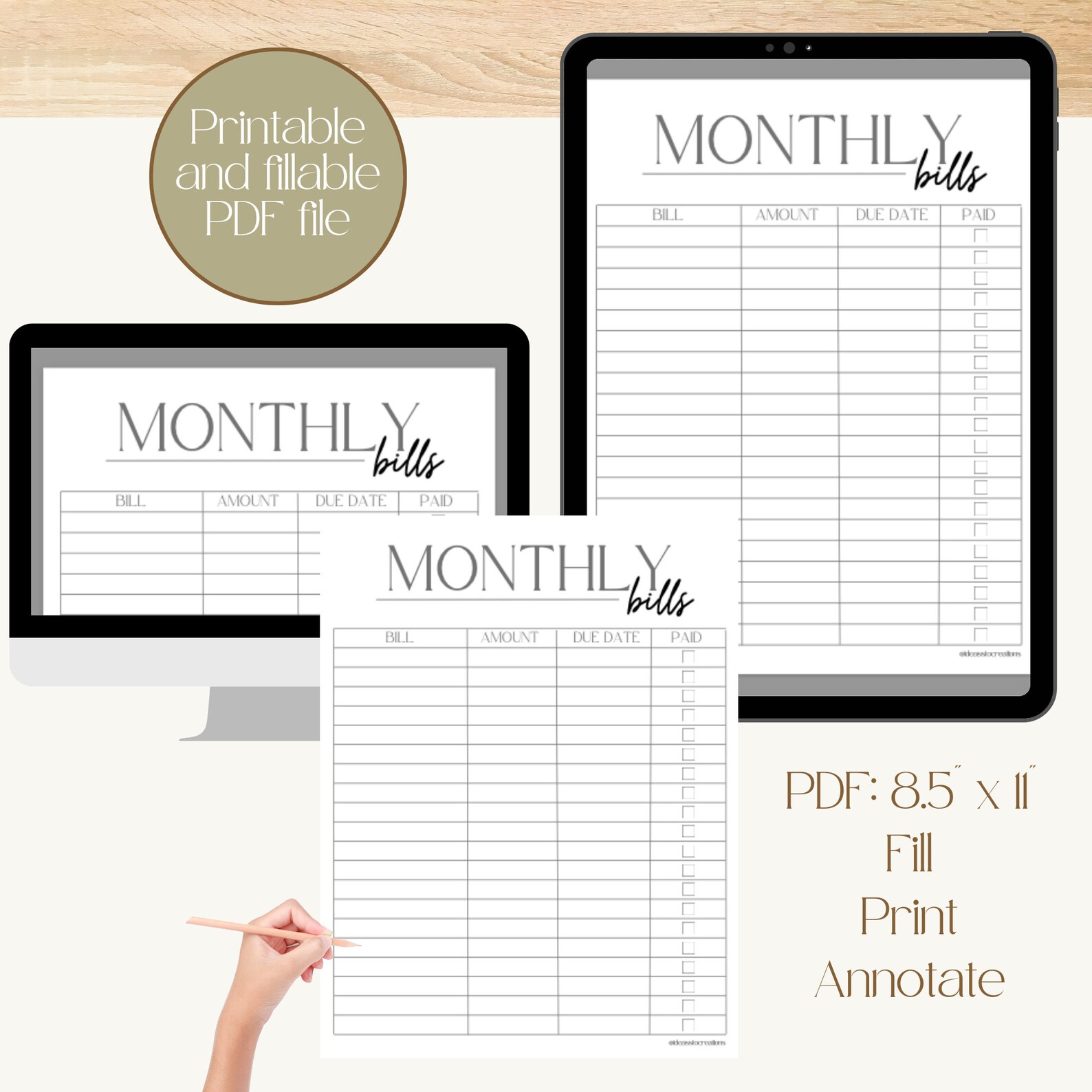 Monthly Bill Tracker Printable & Fillable Monthly Bills Template ...
