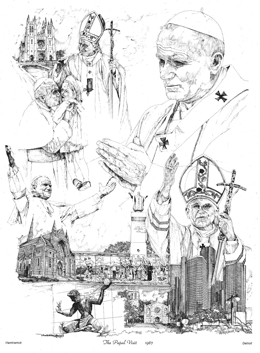 Signed Pen and Ink Art Print | Papal Visit Drawing | Religious Gift ...