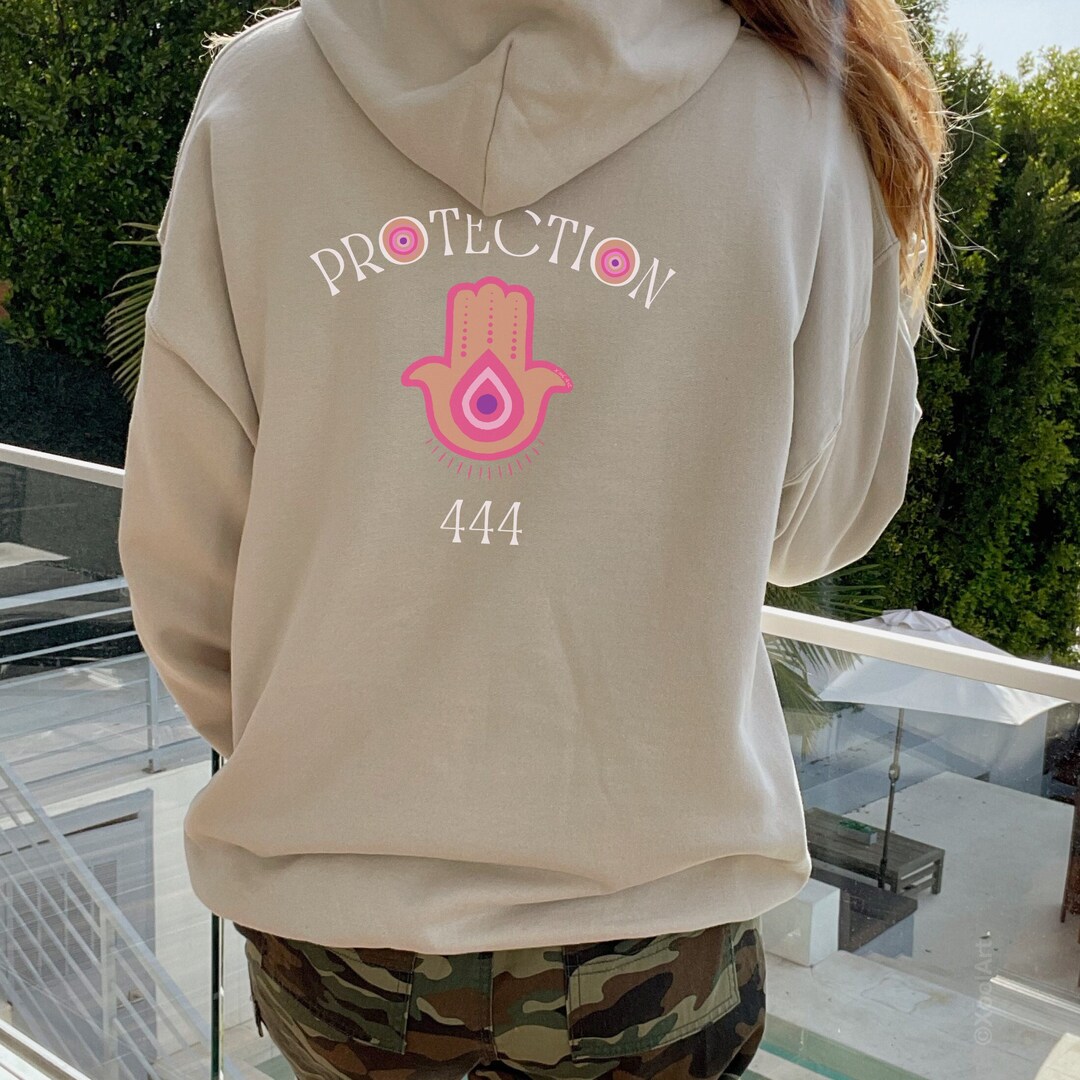 444 Angel Number Hoodie Eye of Protection Hamsa Empath Protection ...
