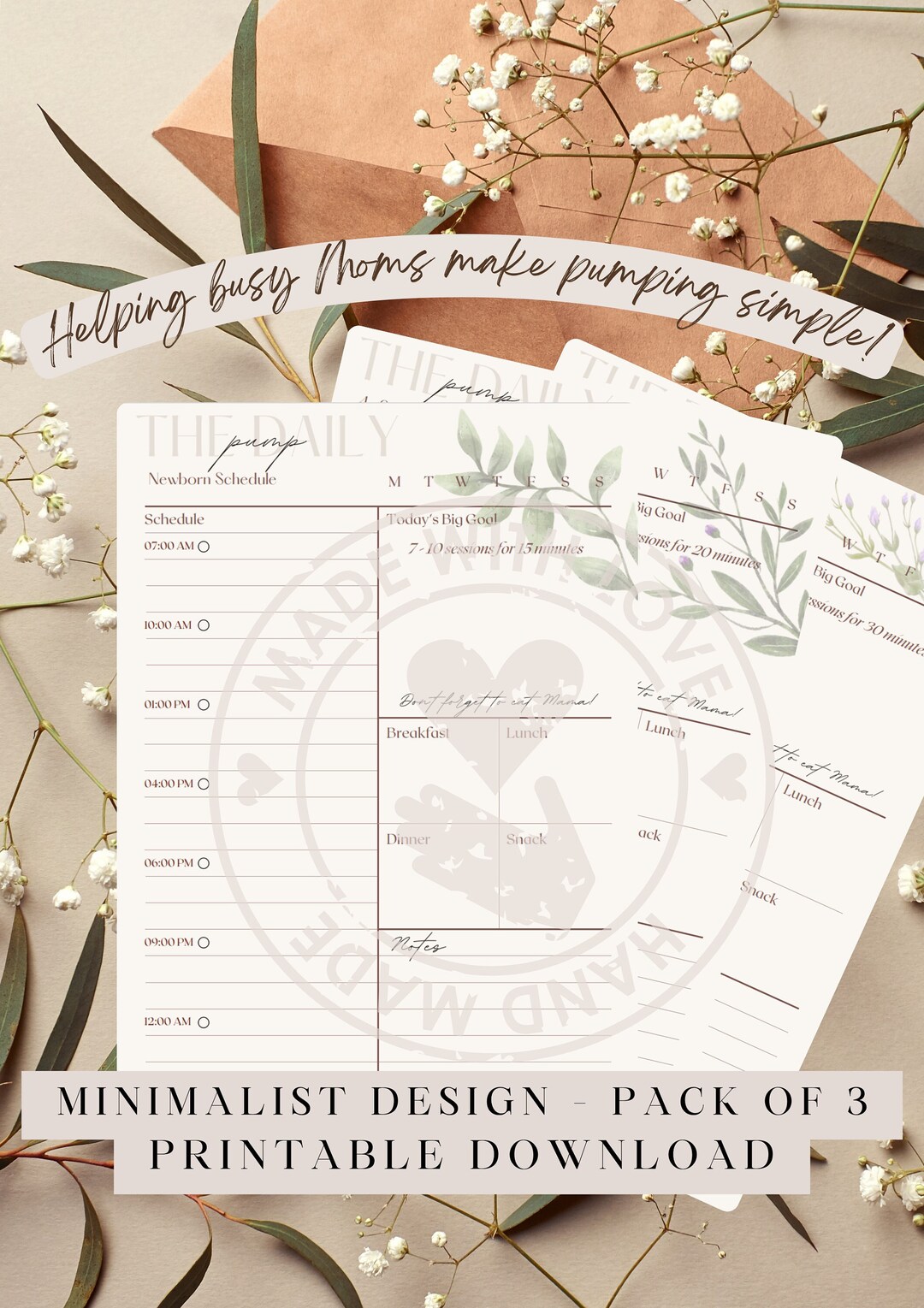 Minimalist Breast Pumping Tracker and Planner, Daily Planner, Instant ...