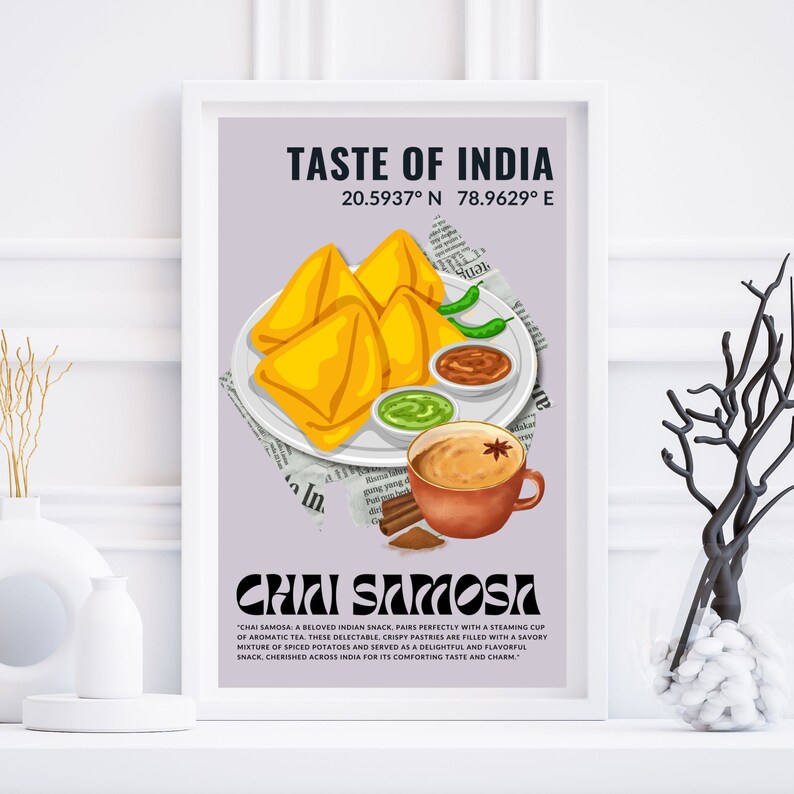 Chai Samosa | India Poster | Desi Art | Kitchen Décor | Food Art | Mid ...