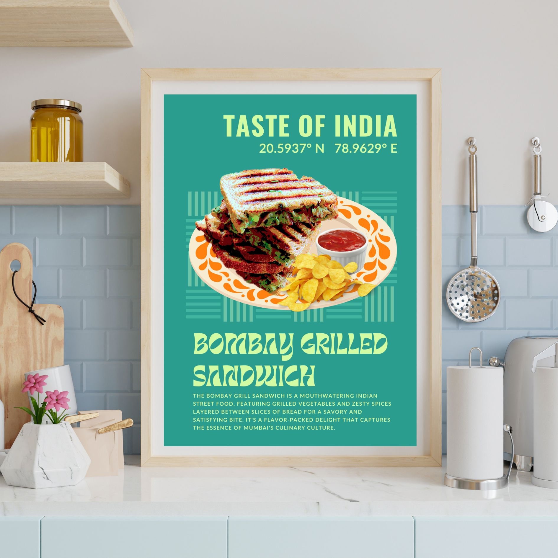 Bombay Grill Sandwich | India Poster | Desi Art | Kitchen Décor| Food ...