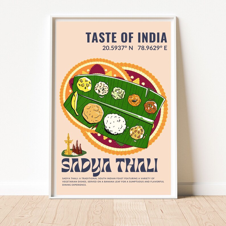 Sadya Thali | India Poster | Desi Art | Kitchen Décor | Food Art ...