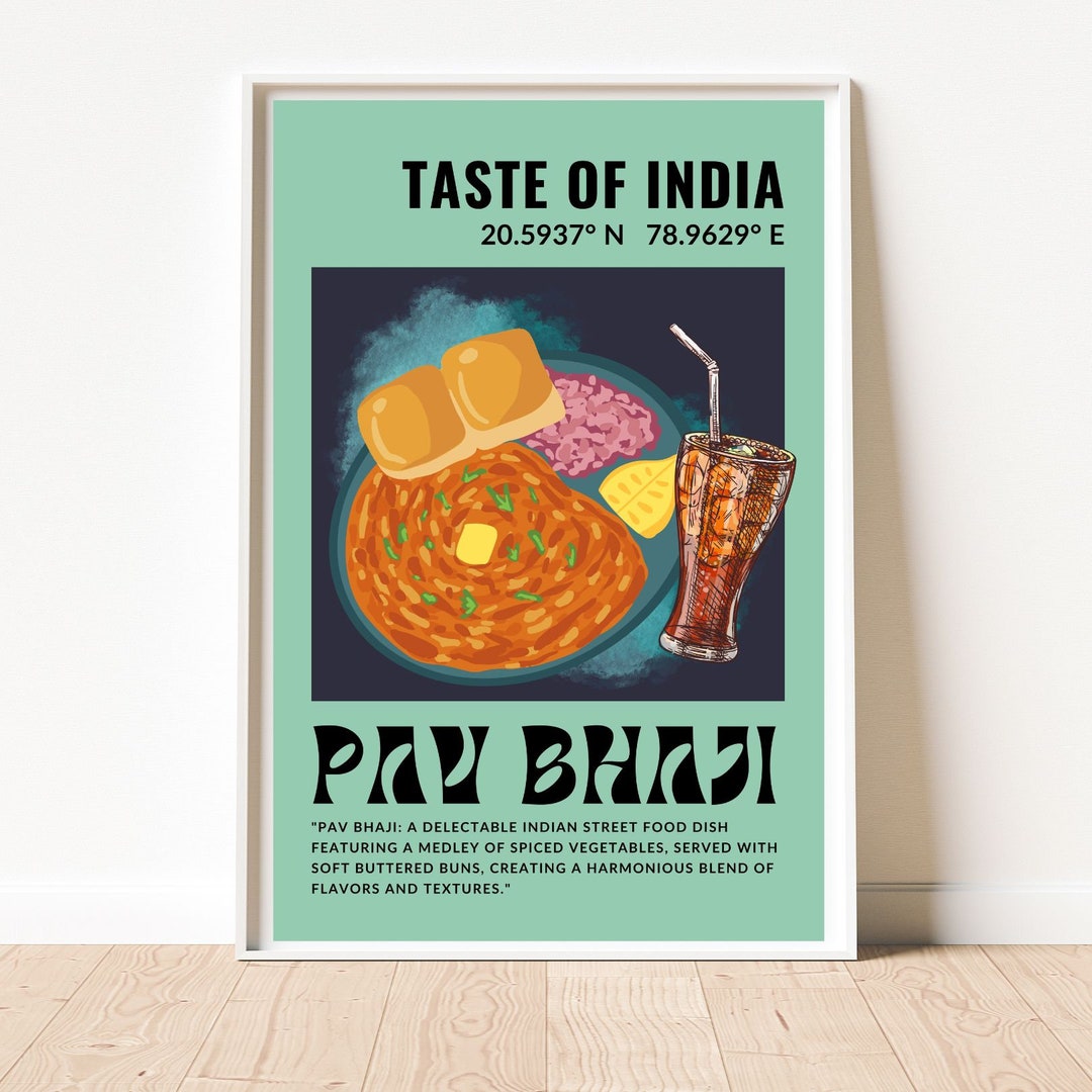 Pav Bhaji Print | India Poster | Desi Art | Kitchen Décor | Food | Mid ...