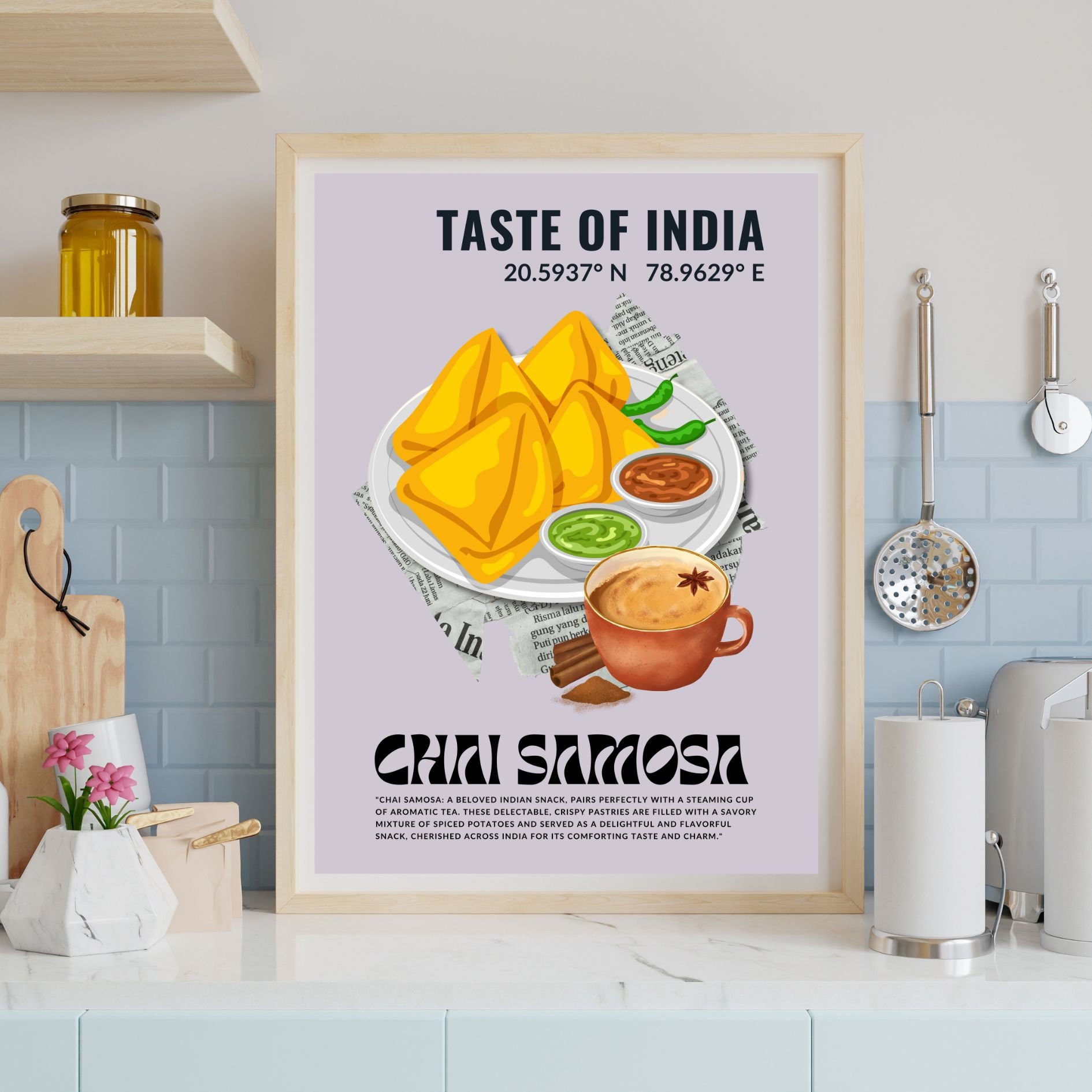Chai Samosa | India Poster | Desi Art | Kitchen Décor | Food Art | Mid ...