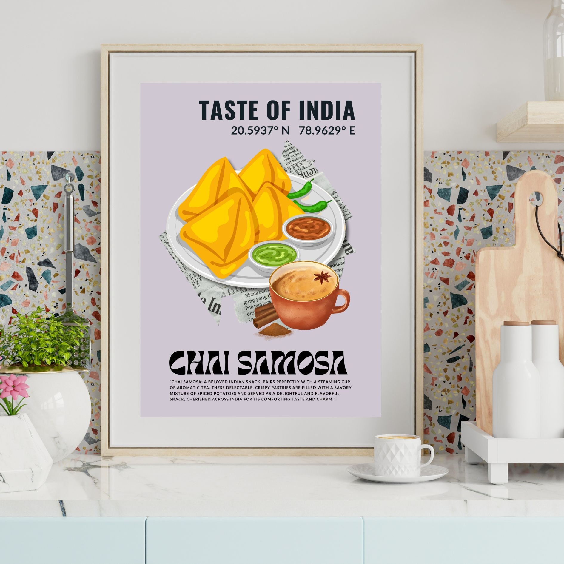 Chai Samosa | India Poster | Desi Art | Kitchen Décor | Food Art | Mid ...