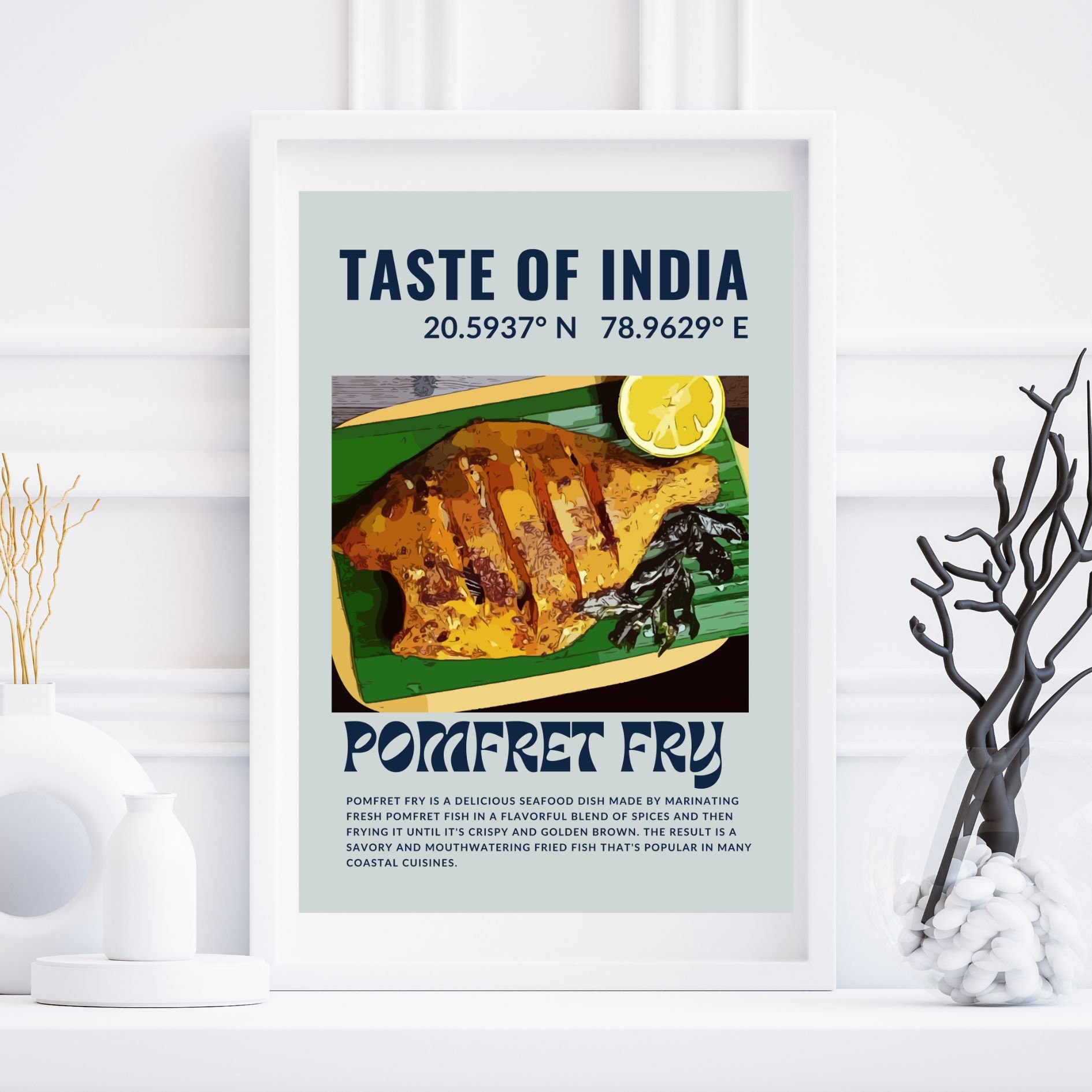 Pomfret Fry India Poster Desi Art Kitchen Décor Food Art Eat Sign Pop ...